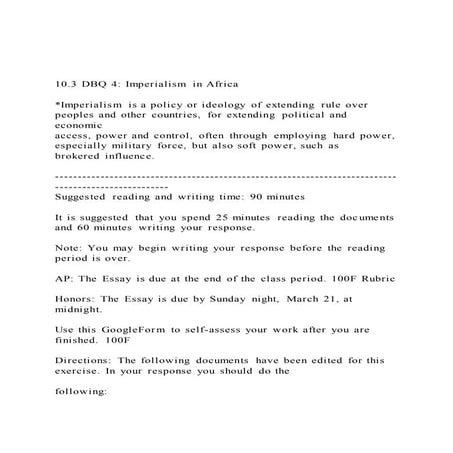10.3 DBQ 4 Imperialism in AfricaImperialism is a policy | DOCX