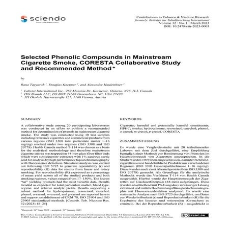 Selected Phenolic Compounds in Mainstream Cigarette Smoke, CORESTA ...