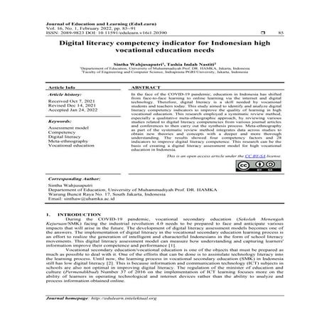 Digital literacy competency indicator for Indonesian high vocational ...