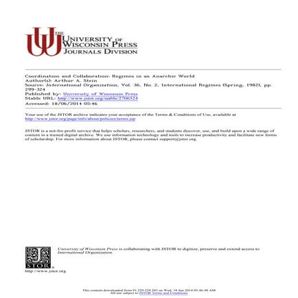 Coordination and Collaboration: Regimes in an Anarchic World | PDF