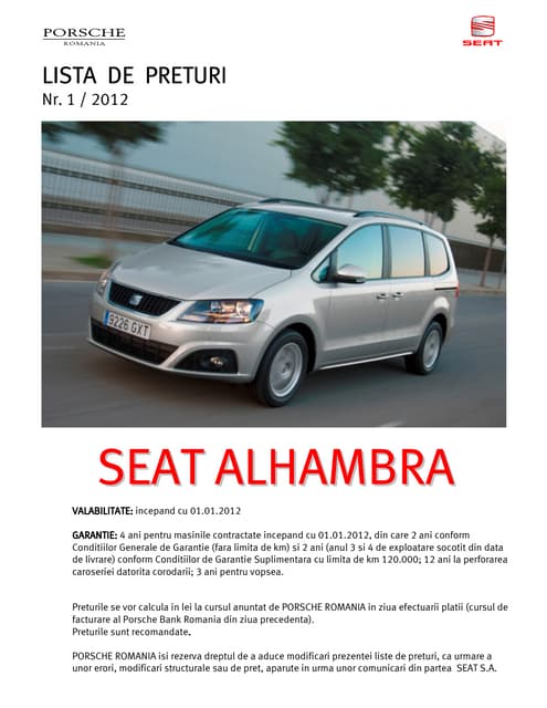 Lista Pret SEAT Alhambra | PDF