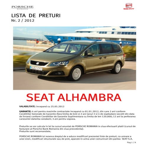 Lista Pret SEAT Alhambra | PDF
