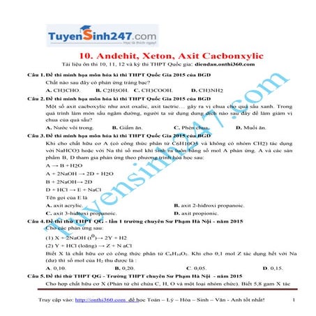 10 andehit xeton axit cacbonxylic | PDF