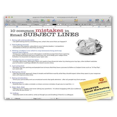 10 common mistakes in Email Subject lines infographic | PDF