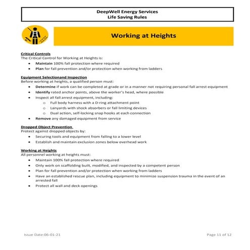 Life Saving Rule - Working at Heights | PDF
