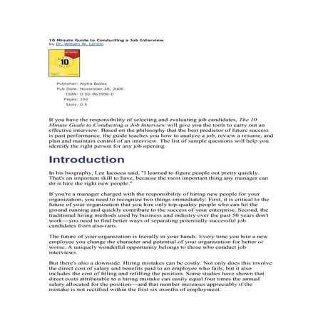 10 Minute Guide To Conducting A Job Interview | PDF