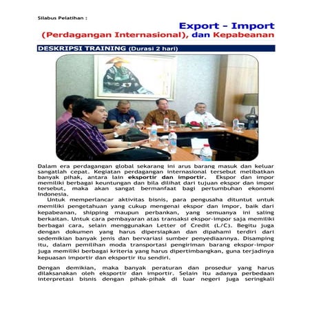 Silabus Training _"EXPORT-IMPORT (Perdagangan Internasional) & Kepabeanan". | DOCX
