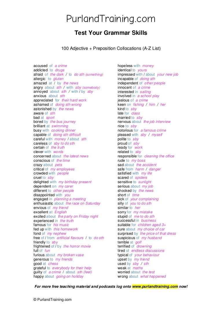 100 Useful Adjective Preposition Collocations 7 E S L