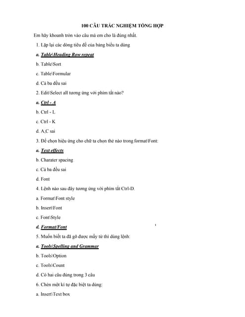 Đề Cương Ôn Tập Tin Học Ứng Dụng (Có Đáp Án) | PDF