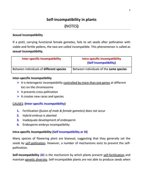 Self incompatibility in Plants | PPTX