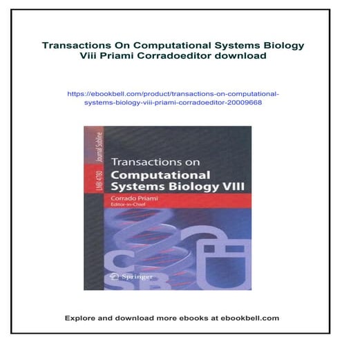 Transactions On Computational Systems Biology Viii Priami Corradoeditor Pdf