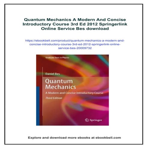 Quantum Mechanics A Modern And Concise Introductory Course 3rd Ed 2012 Springerlink Online ...
