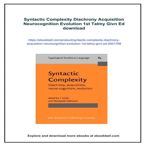 Syntactic Complexity Diachrony Acquisition Neurocognition Evolution 1st Talmy Givn Ed | PDF