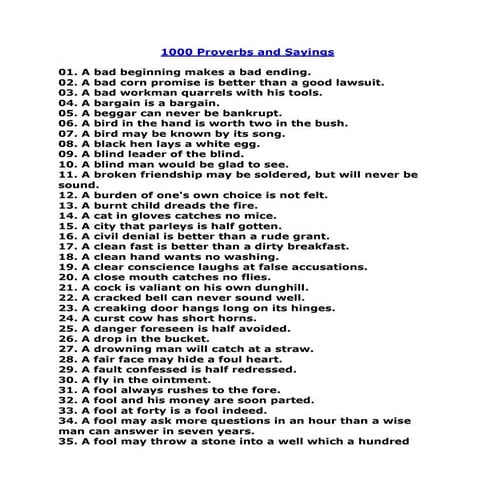 1000 Proverbs And Sayings | PDF