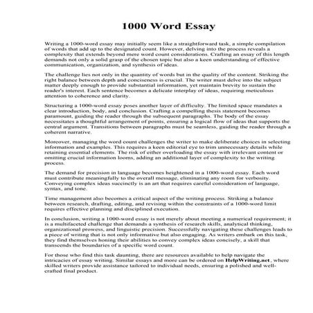 1000 Word Essay. Northern Oklahoma College | PDF