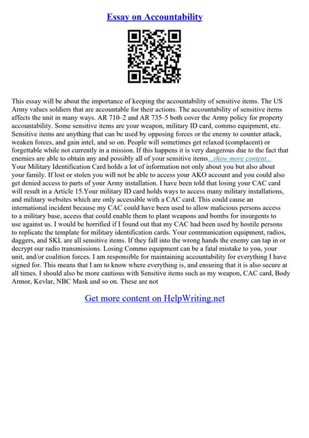 Military Accountability Essay | PDF | Arms & Ammunition | Sensitive Topics