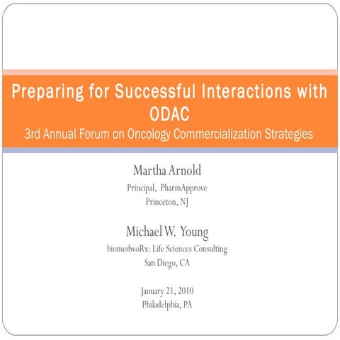 ODAC: Preparing For Successful Interactions w/ Oncology Drugs Advisory ...