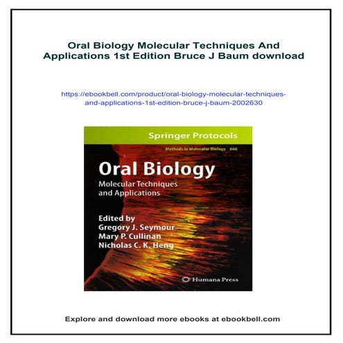 Oral Biology Molecular Techniques And Applications 1st Edition Bruce J ...