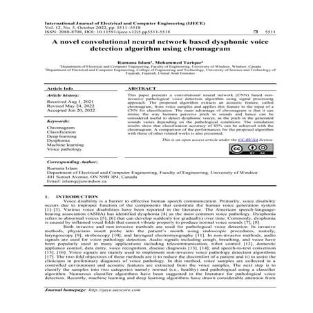 A novel convolutional neural network based dysphonic voice detection algorithm using chromagram ...