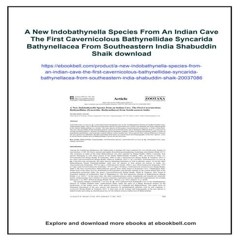 A New Indobathynella Species From An Indian Cave The First ...