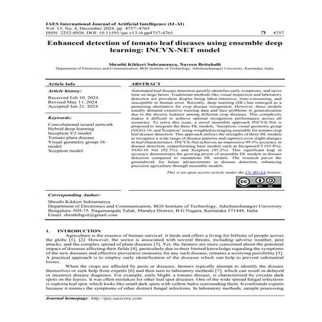 Enhanced detection of tomato leaf diseases using ensemble deep learning: INCVX-NET model | PDF