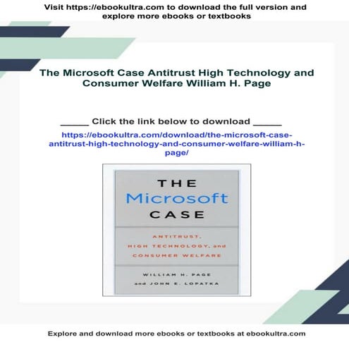 The Microsoft Case Antitrust High Technology and Consumer Welfare William H. Page | PDF