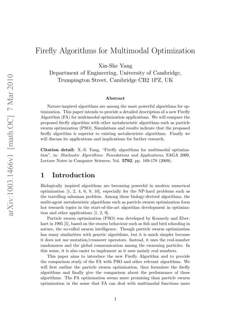 Firefly Algorithms For Multimodal Optimization Pdf