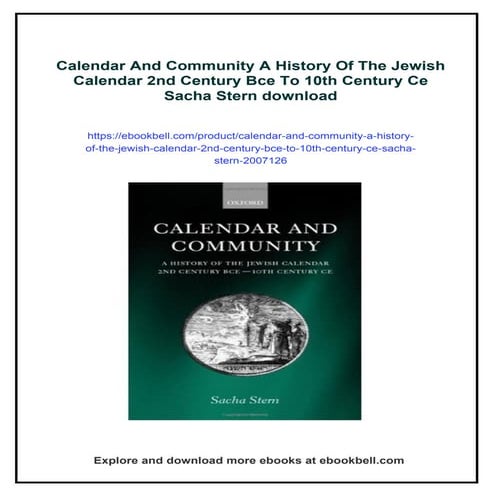 Calendar And Community A History Of The Jewish Calendar 2nd Century Bce ...