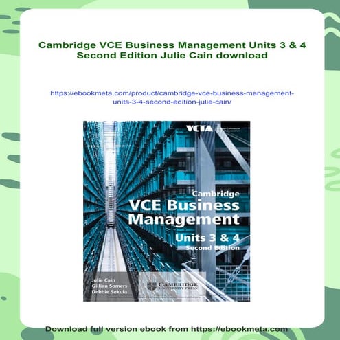Cambridge VCE Business Management Units 3 & 4 Second Edition Julie Cain ...