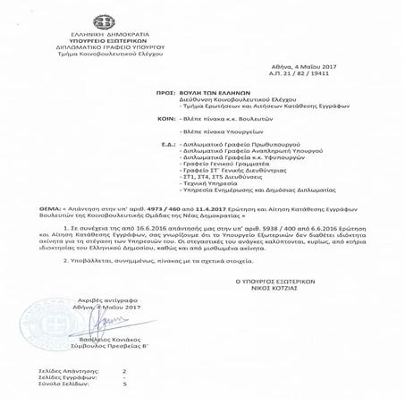 Απάντηση Ν. Κοτζιά σε Ερώτηση & ΑΚΕ Βουλευτών ΝΔ με θέμα Πόσα ακίνητα ...