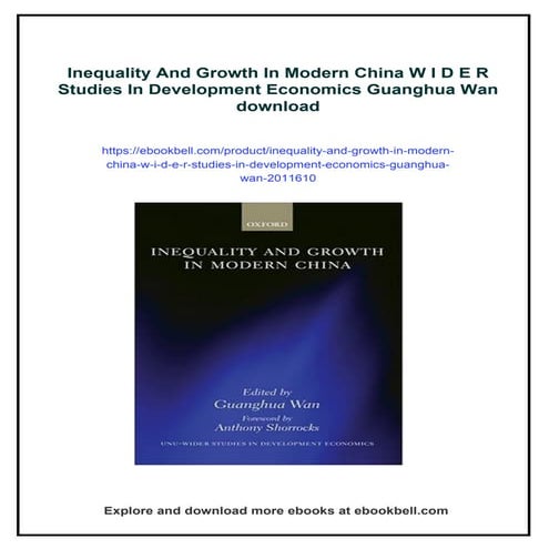 Inequality And Growth In Modern China W I D E R Studies In Development ...
