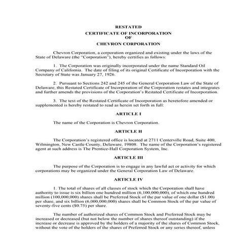 chevron Certificate of Incorporation | PDF
