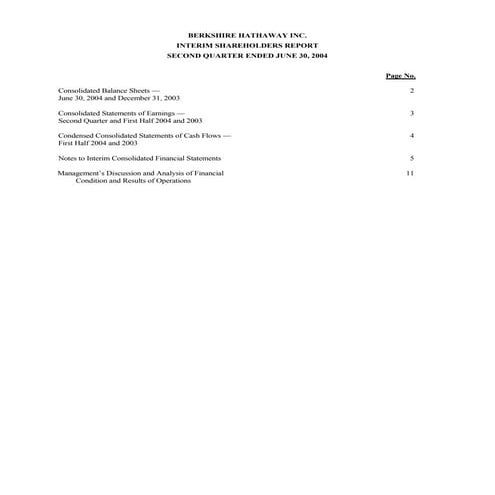 BERKSHIRE HATHAWAY INC Annual & Interim Reports 2004 2nd | PDF