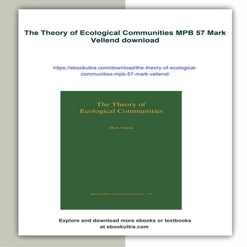 The Theory of Ecological Communities MPB 57 Mark Vellend | PDF
