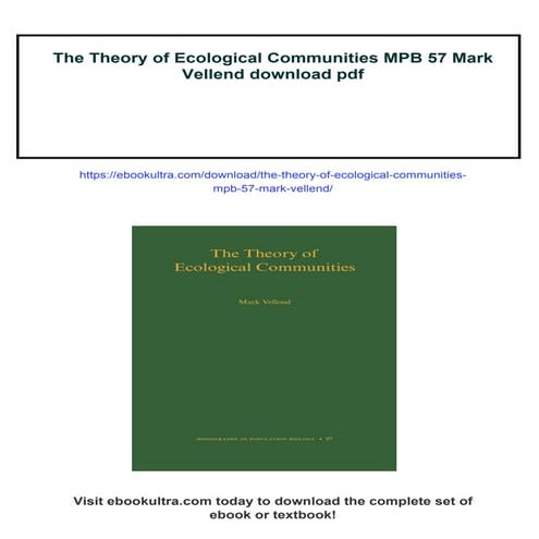 The Theory of Ecological Communities MPB 57 Mark Vellend | PDF
