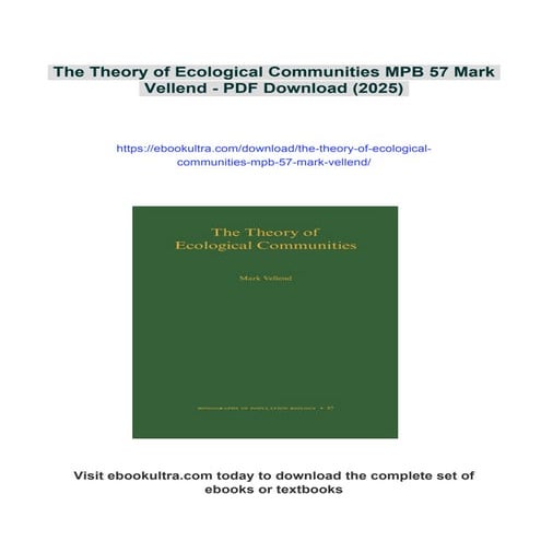 The Theory of Ecological Communities MPB 57 Mark Vellend | PDF