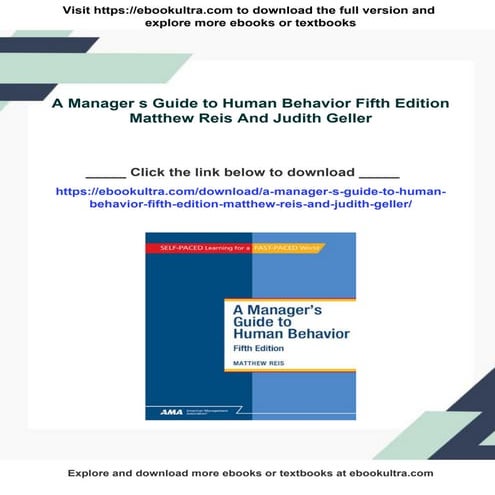 A Manager s Guide to Human Behavior Fifth Edition Matthew Reis And ...