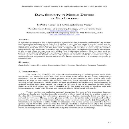 DATA SECURITY IN MOBILE DEVICES BY GEO LOCKING | PDF
