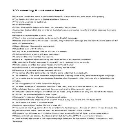 100 amazing facts | PDF | Chemistry | Science