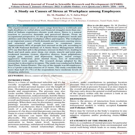 A Study on Causes of Stress at Workplace among Employees | PDF