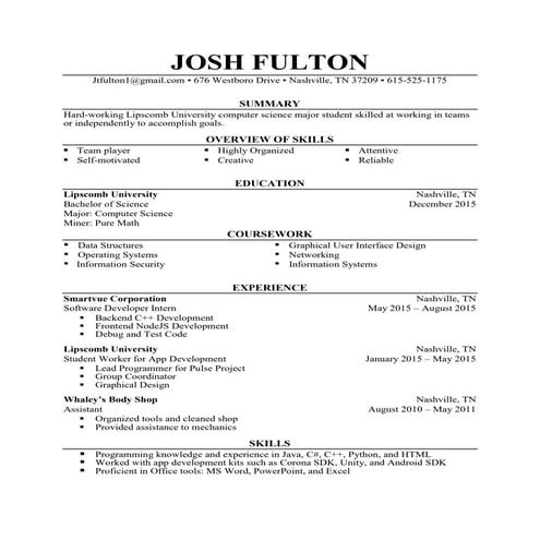 Josh Fulton 2016 Resume | PDF