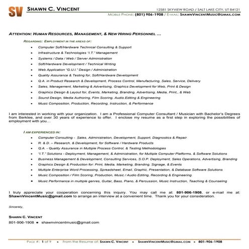 Shawn Vincent - Resume - FULL - 7-1-2016 | PDF
