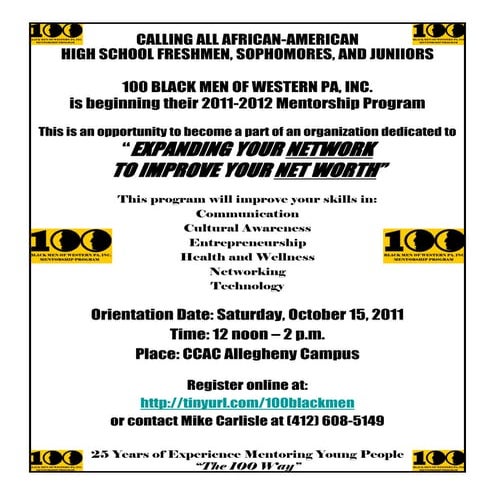 100 Black Men Mentoring Orientation Flyer | PDF