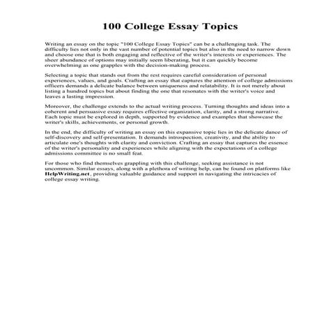 100 College Essay Topics. Gogebic Community College | PDF