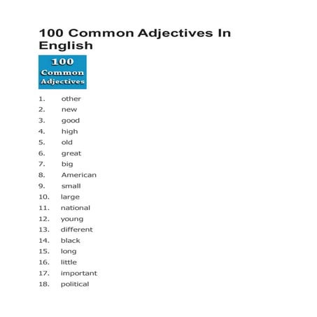 100 common adjectives in english | PDF