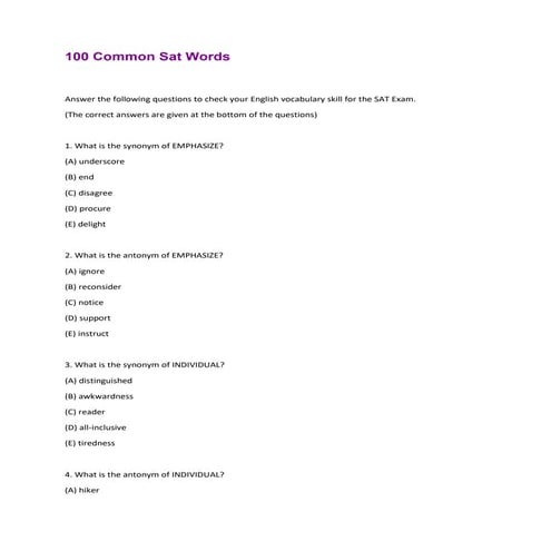 The 1000 Most Common Sat Words | PDF