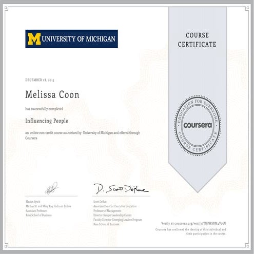 Coursera Certificate Influencing People TUPHSBM4V76U | PDF | Education ...