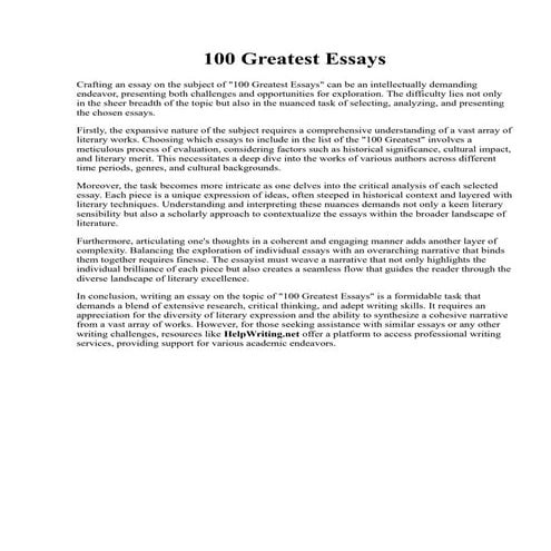 100 Greatest Essays | PDF