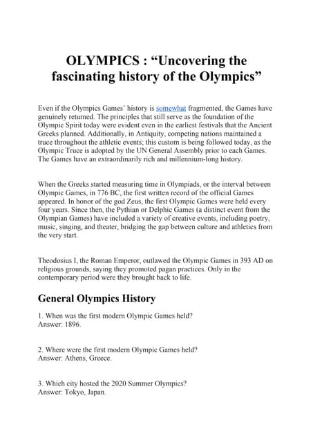 Summer Olympics.docx | Summer Olympic Sports | Olympic Sports
