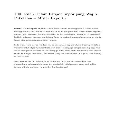 100 istilah dalam ekspor impor yang wajib diketahui | DOCX
